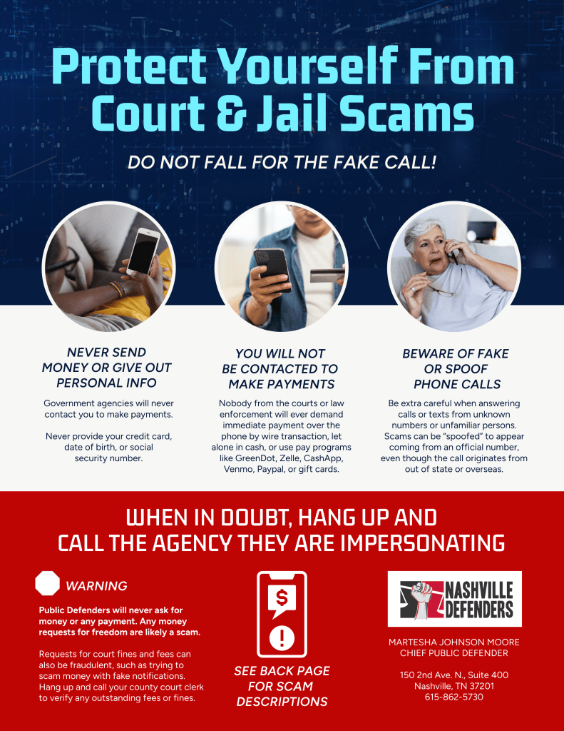 SCAM WARNING – Public Defender of Metropolitan Nashville & Davidson County