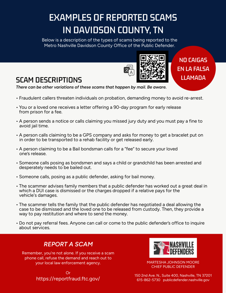 SCAM WARNING – Public Defender of Metropolitan Nashville & Davidson County